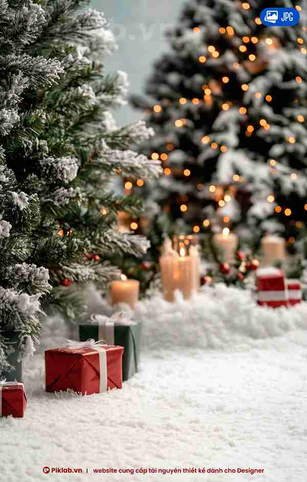 Cozy Christmas Wallpaper Pine tree, white snow and golden Bokeh lights, Hình nền Noel phong cách ...